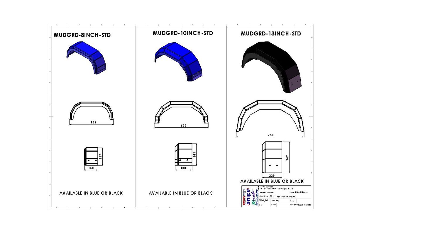 Standard 13 inch Plastic Mudguard BLUE – Snipe Trailers